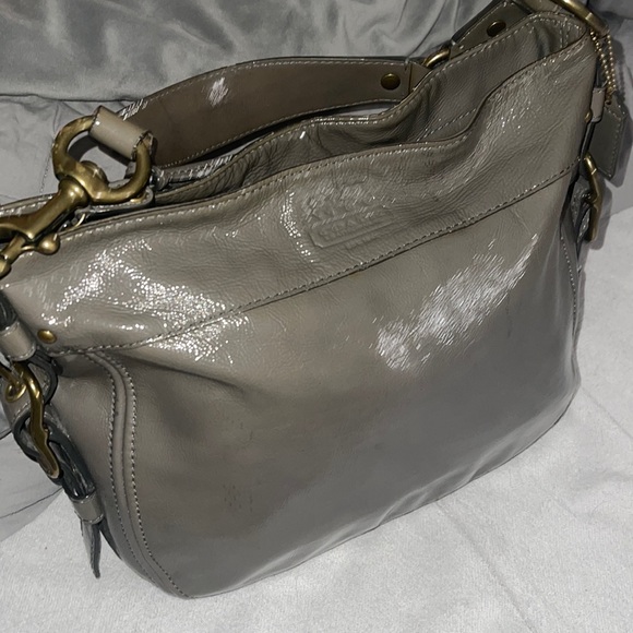 Coach | Bags | Coach Grey Metallic Handbag Turquoise Liner Really Great ...